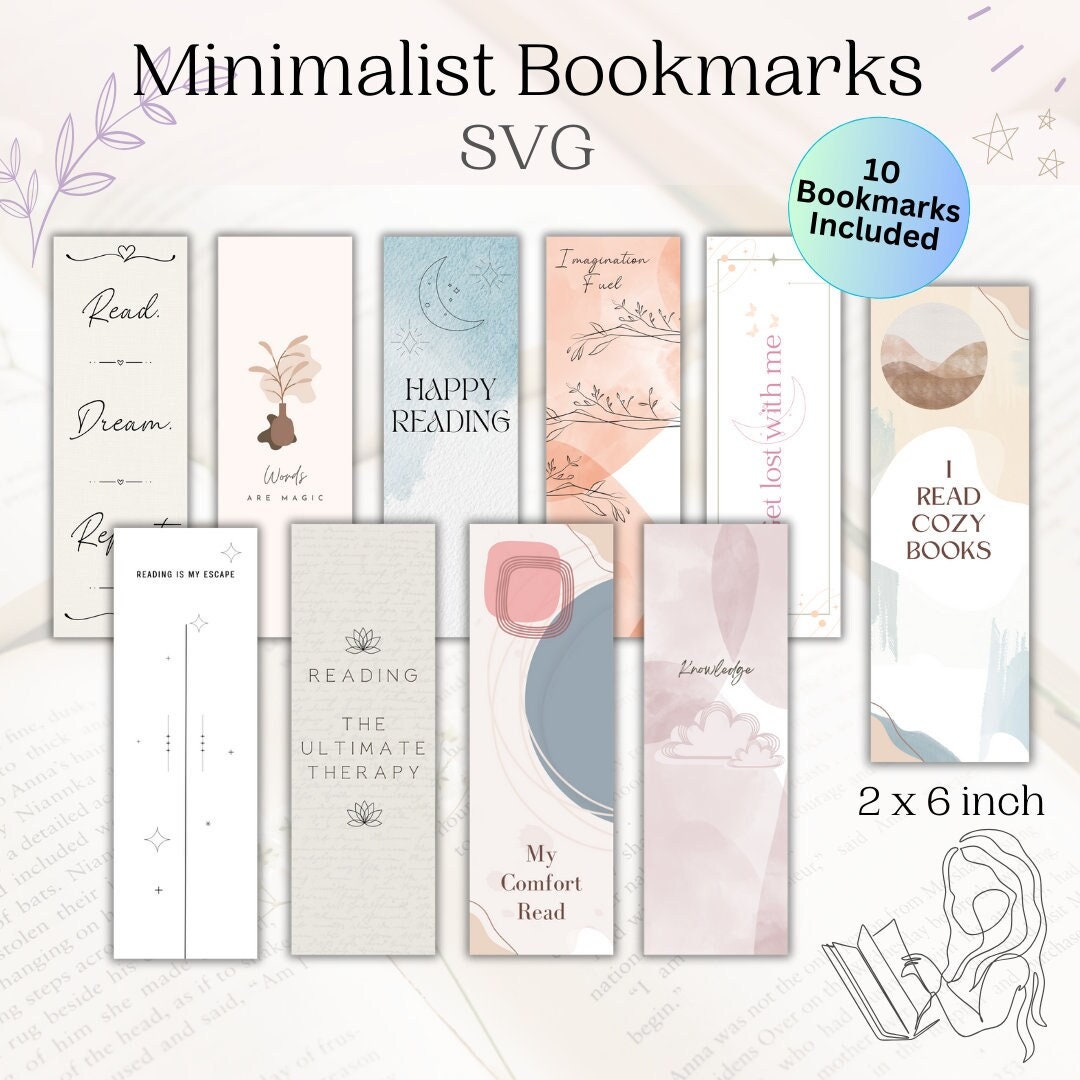 10 Minimalist Bookmark SVG | Bookmarks Digital | Book SVG | Bookmark ...