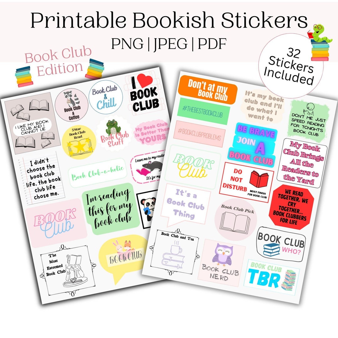 Book Club Stickers | 32 Fun Designs, Reader Printables (digital ...