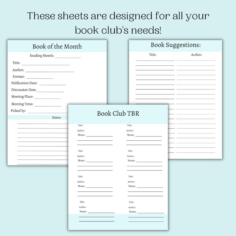 Book Club Sheets Printable Reading Tracker Sheets Easy - Etsy