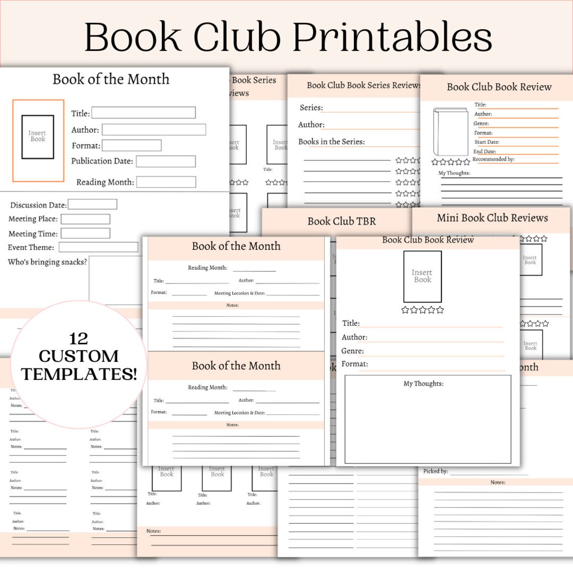 5 Book Club Sheets Bundle Printable Reading Tracker Sheets Easy ...