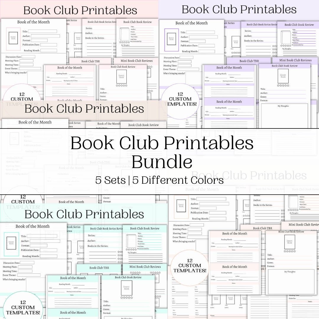 5 Book Club Sheets Bundle Printable | Reading Tracker Sheets | Easy ...