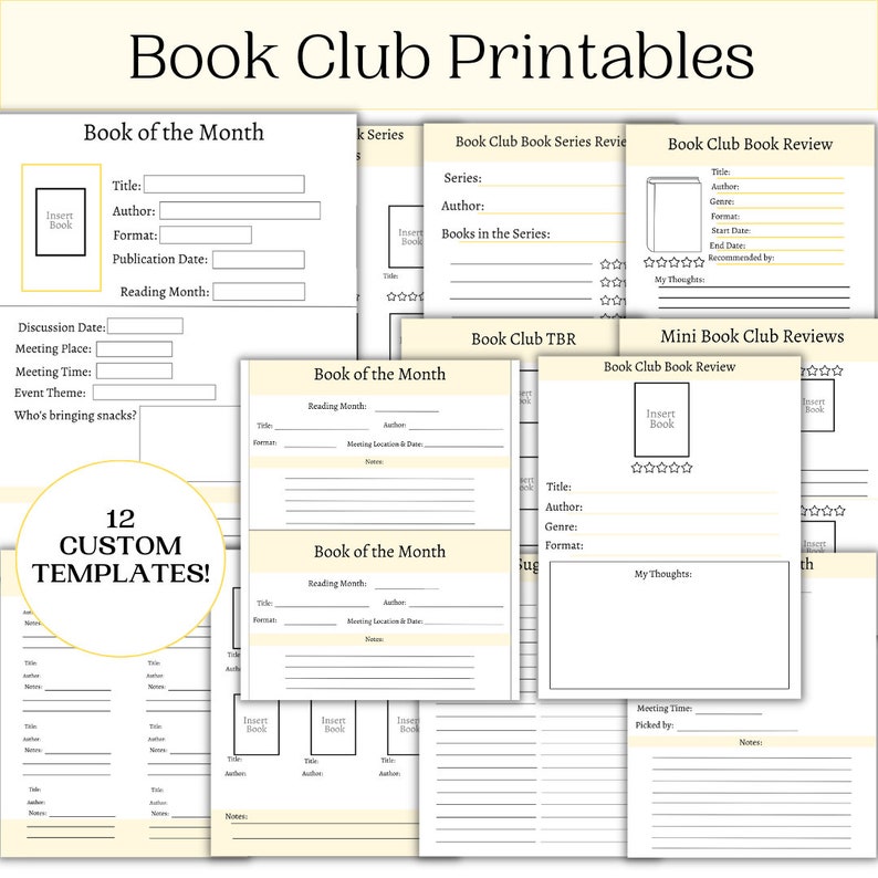5 Book Club Sheets Bundle Printable Reading Tracker Sheets Easy ...