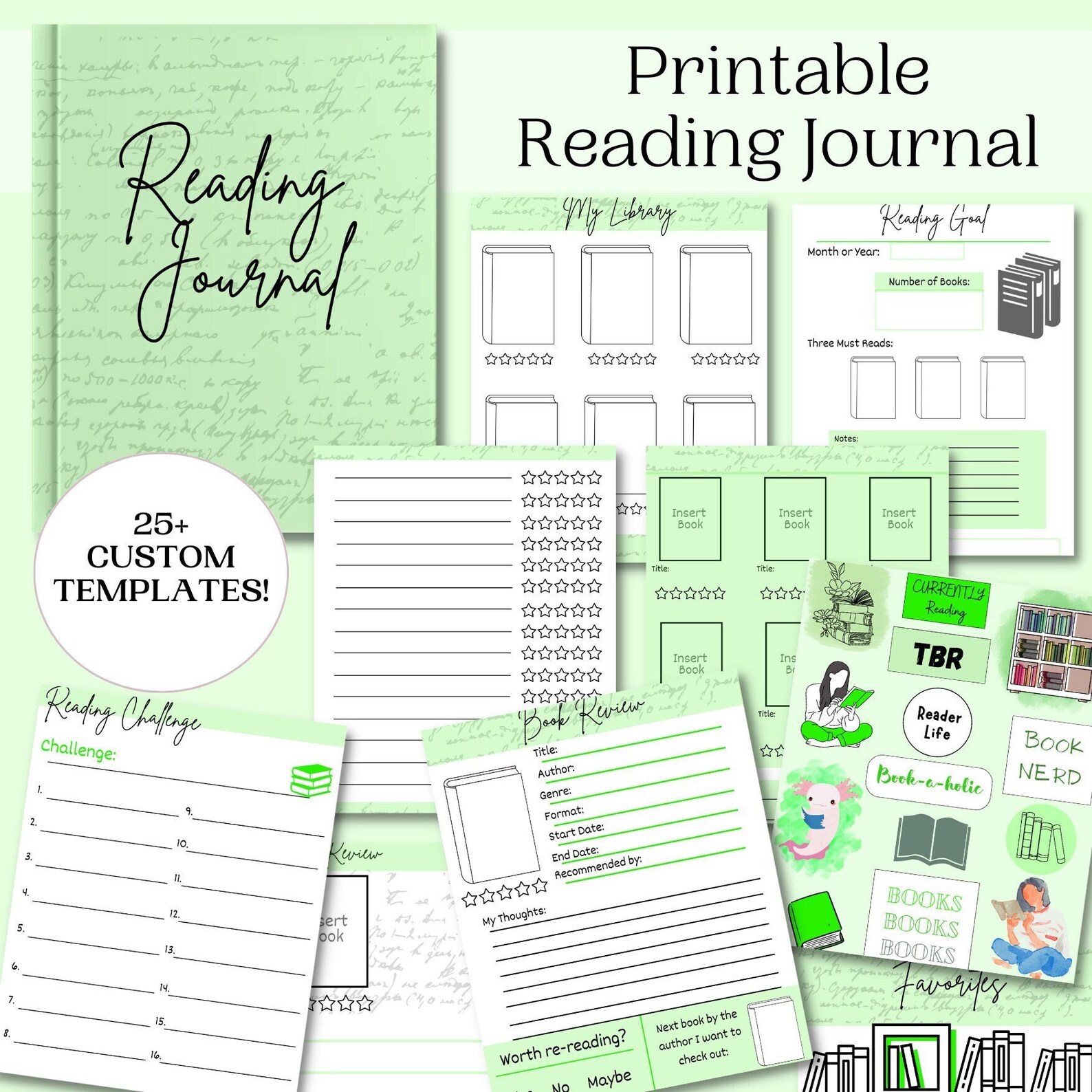 Green Reading Journal Printable | Reading Tracker | Easy Printable Book ...