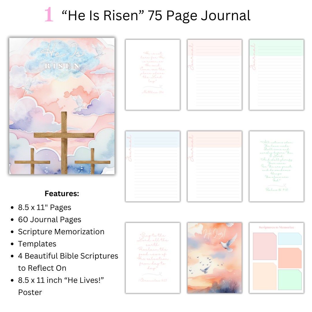 Printable Easter Bundle | He is Risen PNG | Christian Journal | Happy ...