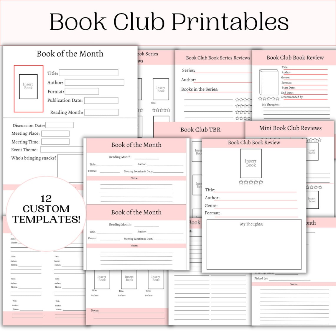 5 Book Club Sheets Bundle Printable Reading Tracker Sheets Easy ...
