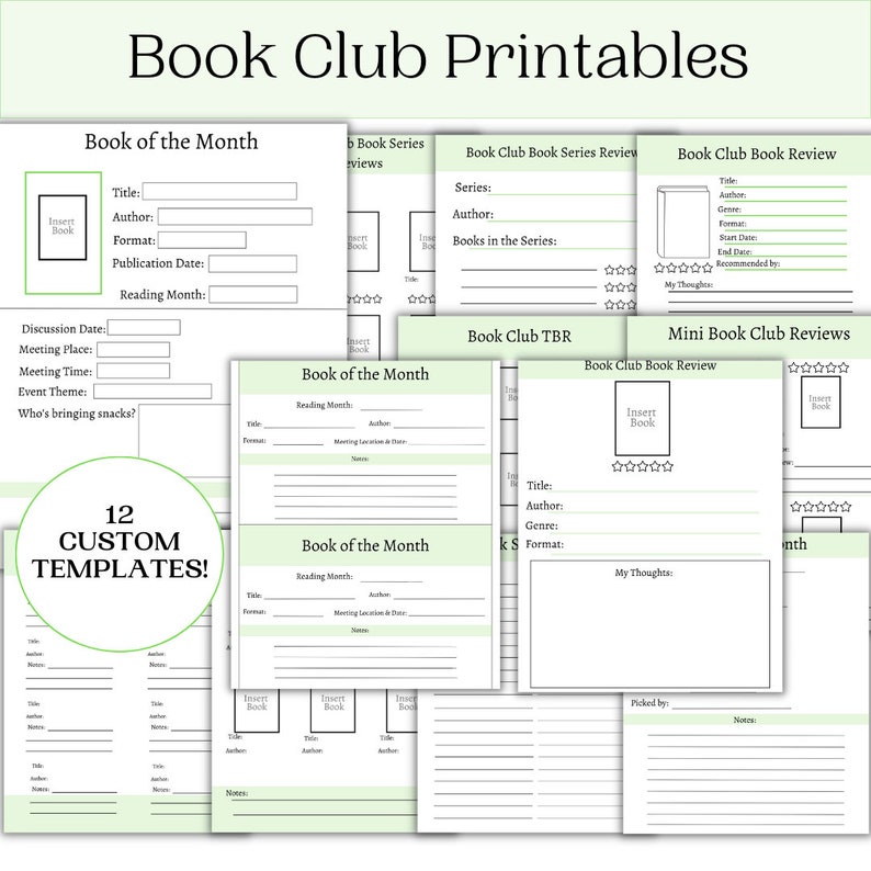 5 Book Club Sheets Bundle Printable Reading Tracker Sheets Easy ...