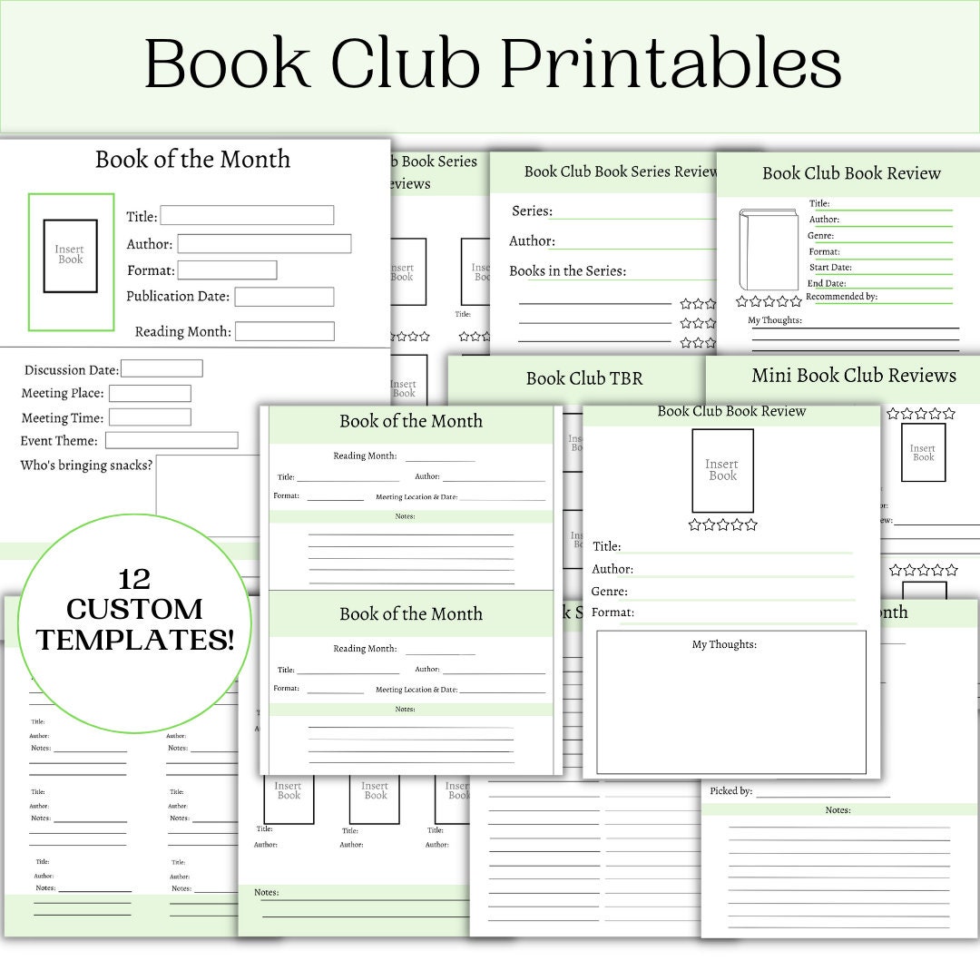 5 Book Club Sheets Bundle Printable Reading Tracker Sheets Easy ...