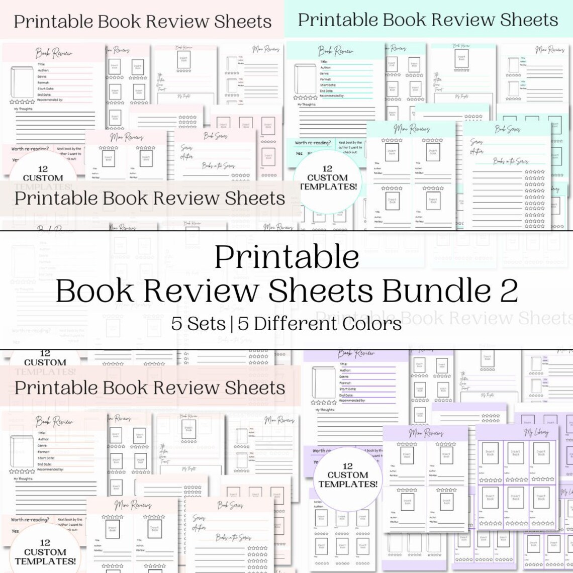 5 Book Review Sheets Bundle Printable Reading Tracker Sheets Easy ...
