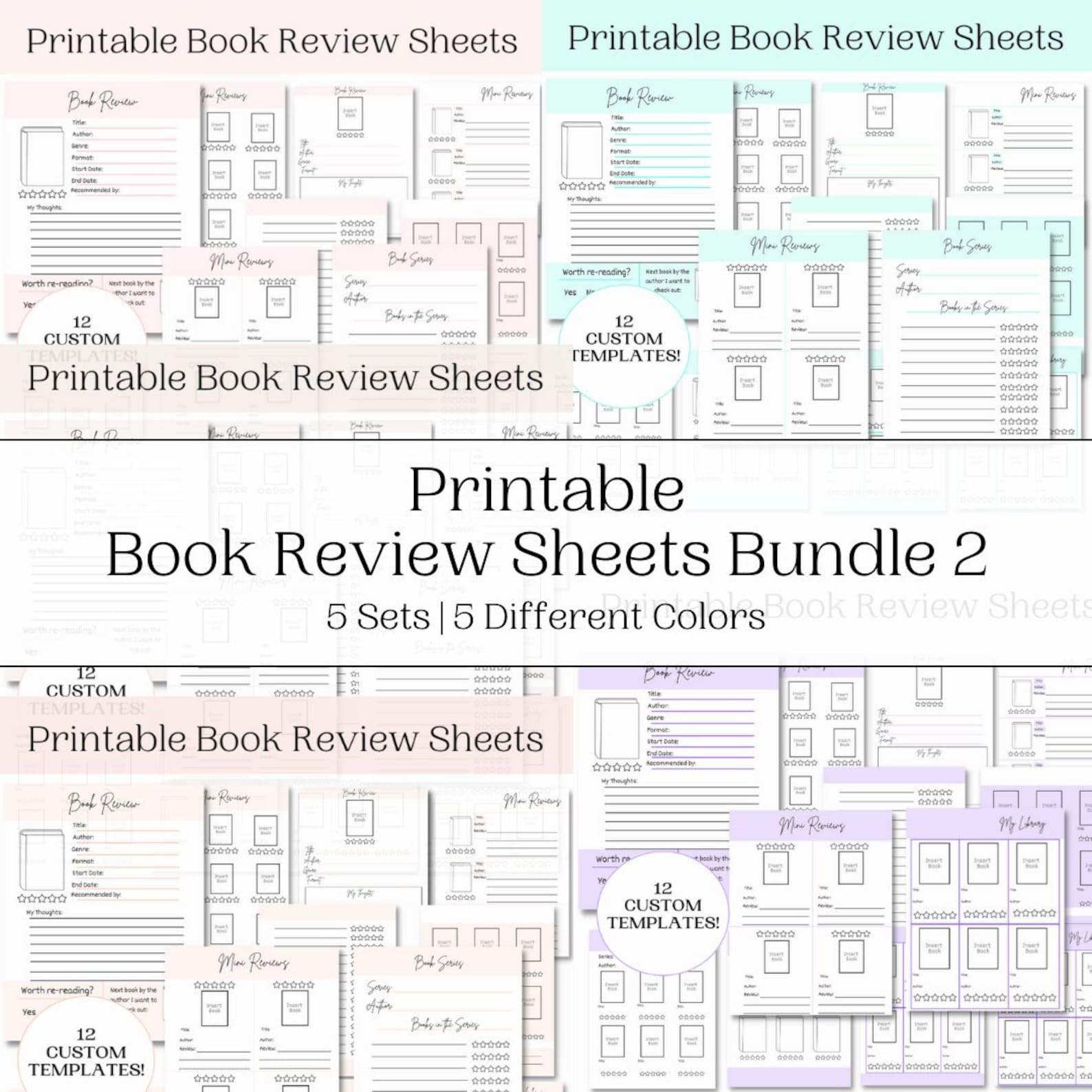 5 Book Review Sheets Bundle Printable | Reading Tracker Sheets | Easy ...