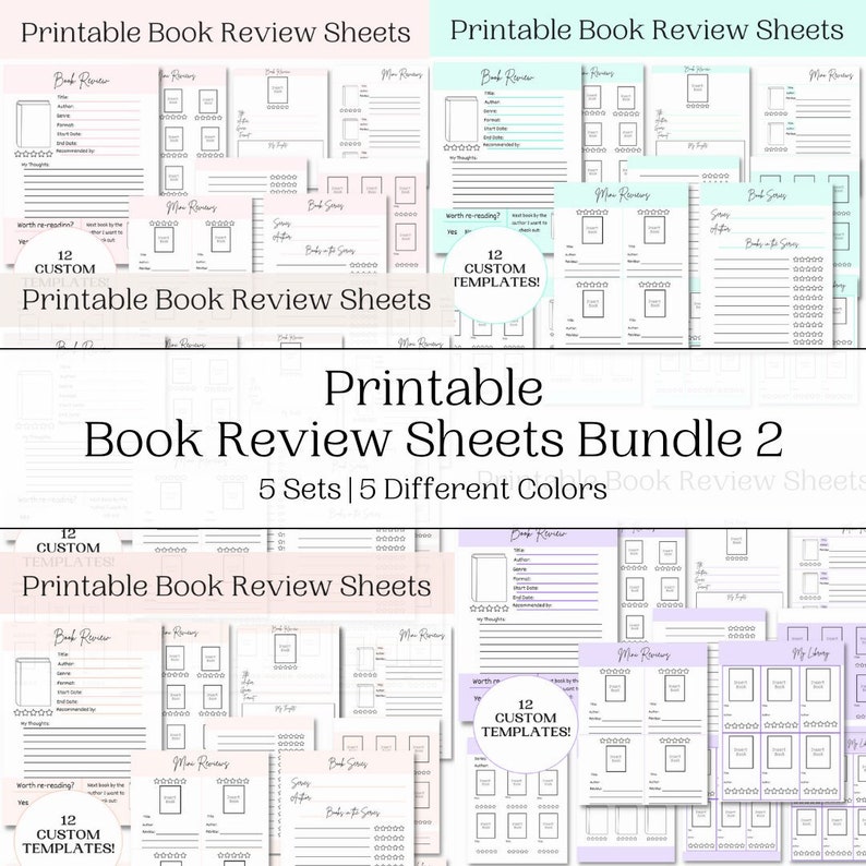 5 Book Review Sheets Bundle Printable | Reading Tracker Sheets | Easy ...