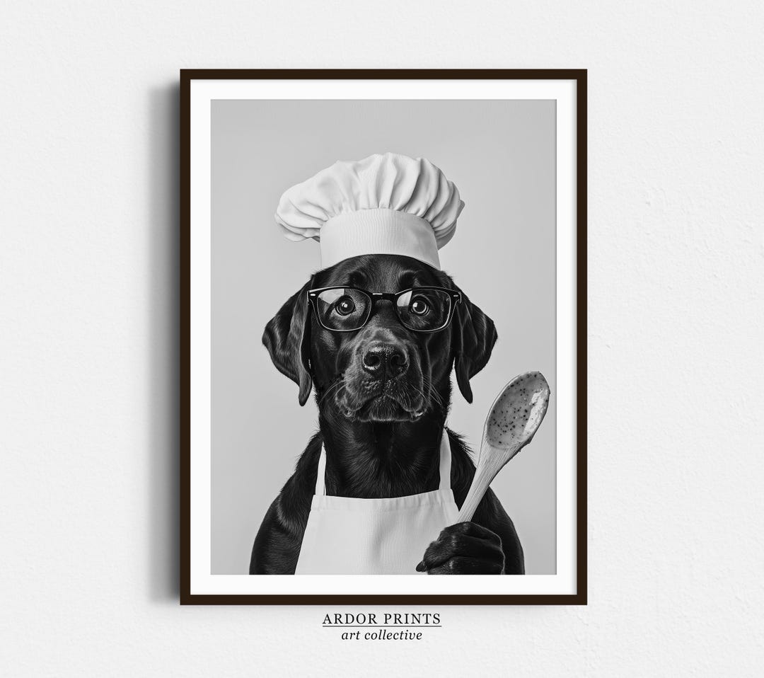 Labrador Chef Print: Funny Black and White Dog Art (digital Download ...