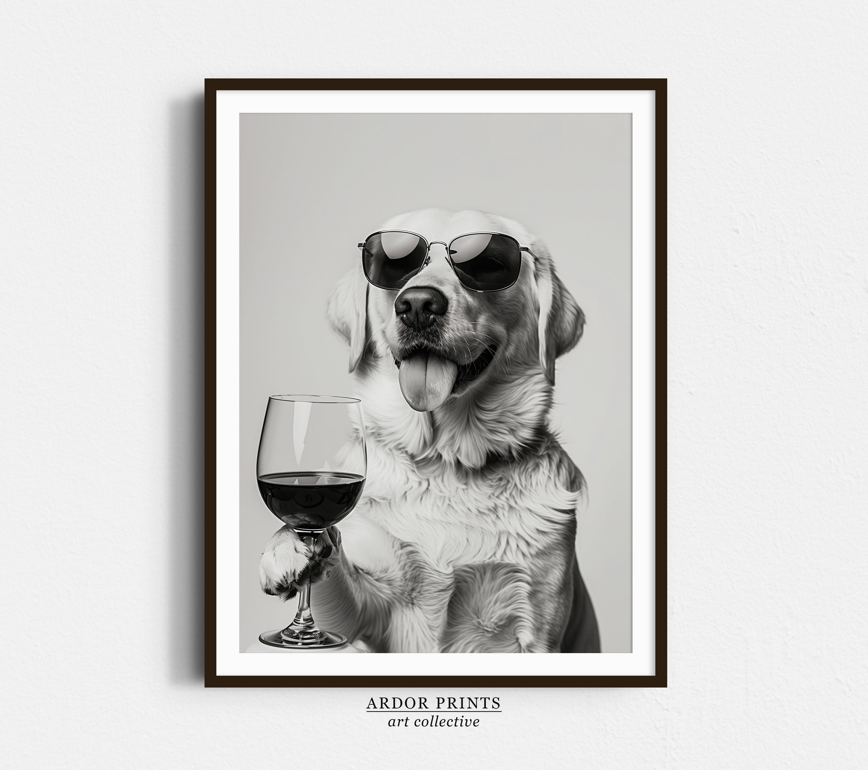 Labrador Holding Red Wine Wall Art, Black and White Print, White Lab ...