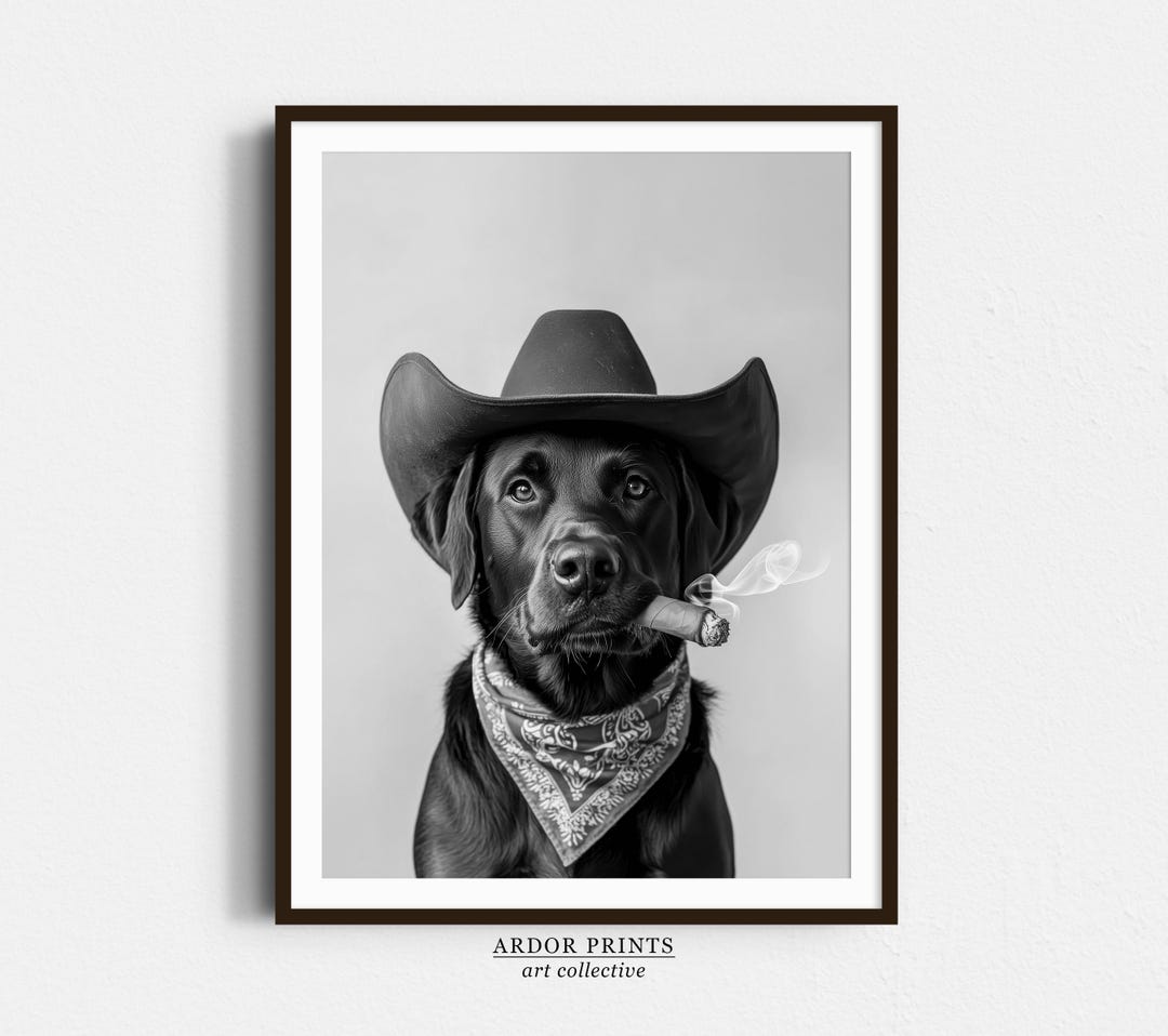 Black Labrador Cowboy Print: Western Dog Art, Vintage Lab Dog Poster ...
