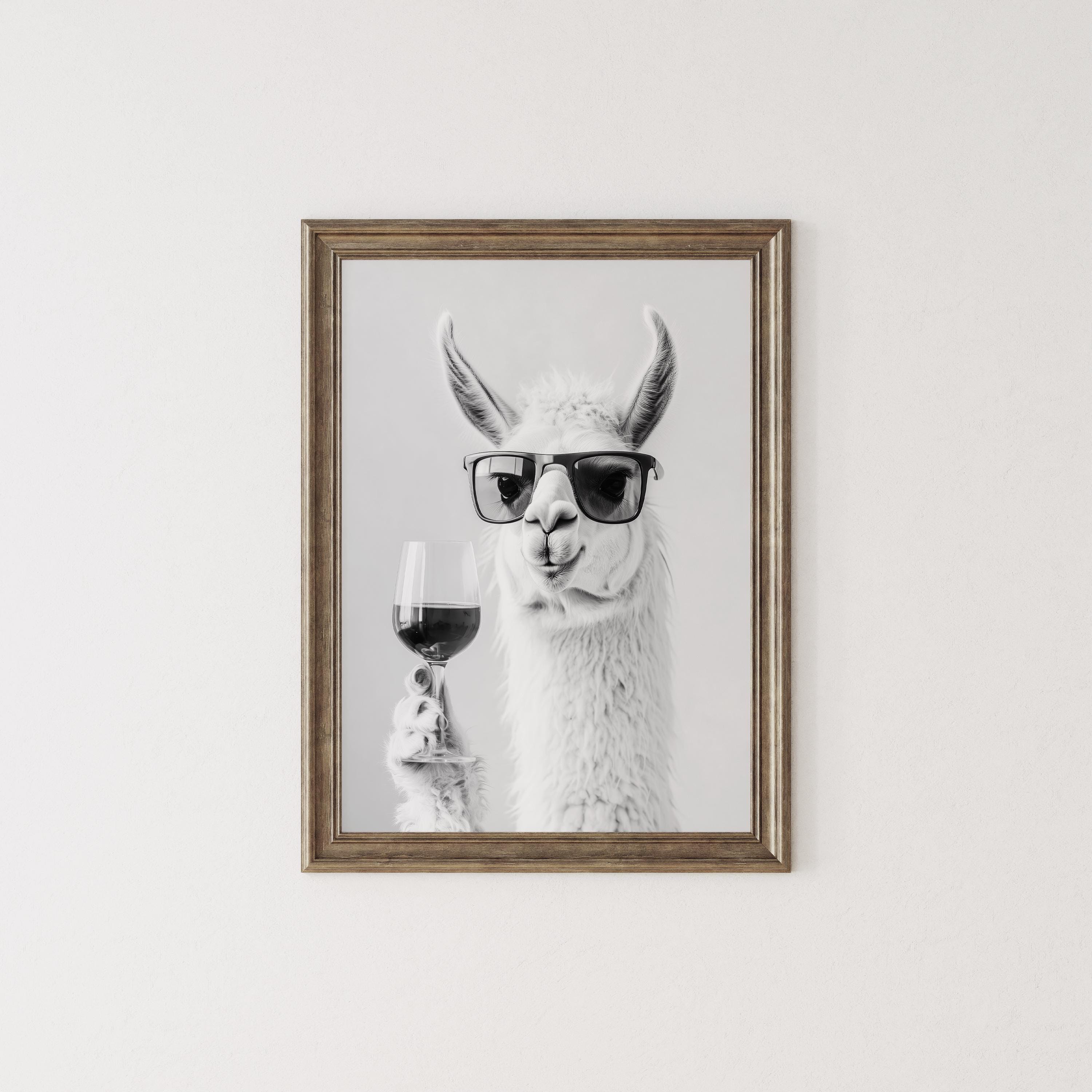 Llama Drinking Wine Art Print: Funny Bar Cart Decor (digital Download ...