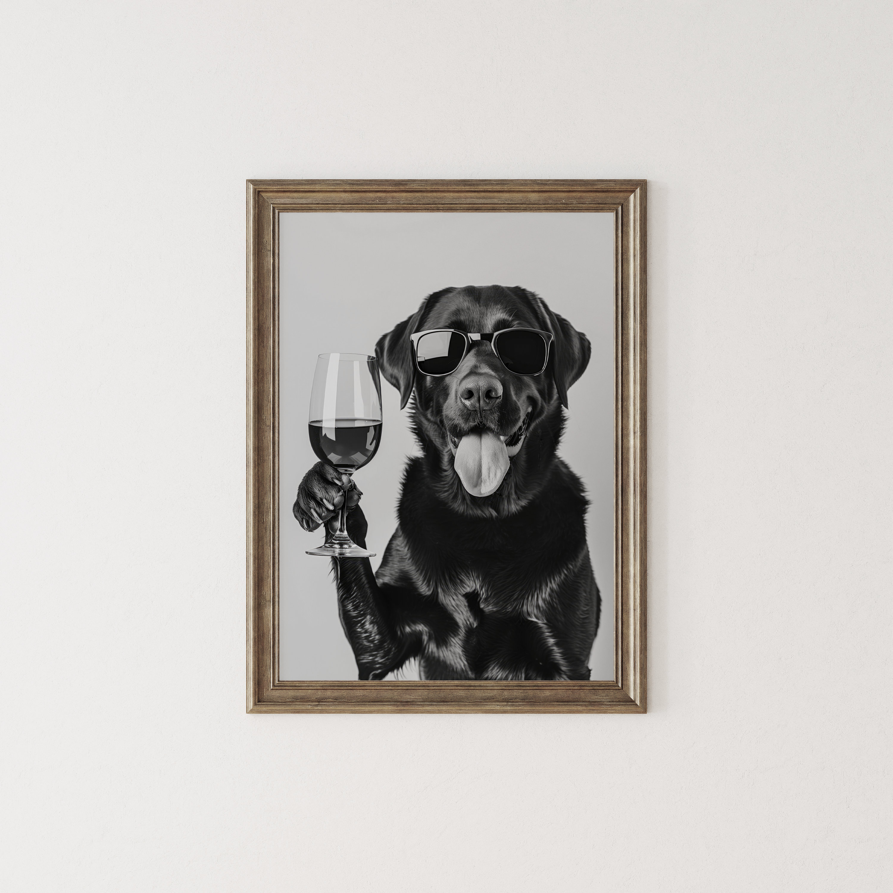 Funny Labrador Drinking Wine Art Print: Black Lab Bar Cart Decor ...