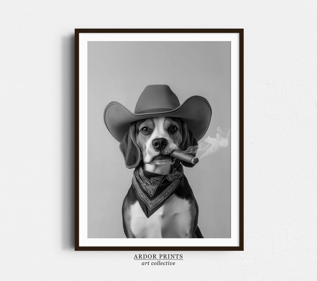 Beagle Cowboy Print: Western Dog Art, Vintage Dog Poster, Trendy Retro ...