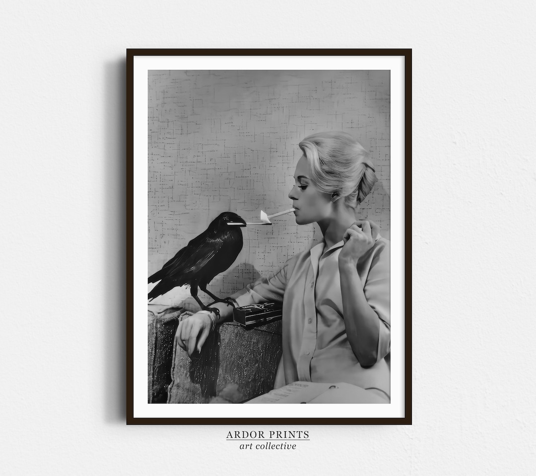 Retro Woman & Crow Print: Vintage Hollywood Decor, Smoking Woman, the ...