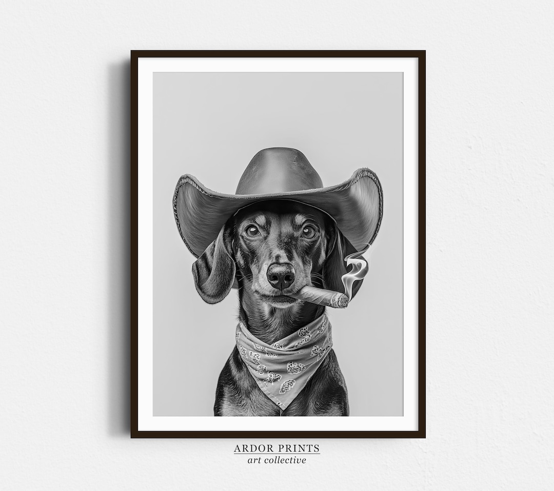 Dachshund Cowboy Print: Western Dog Art, Vintage Wiener Dog Poster ...