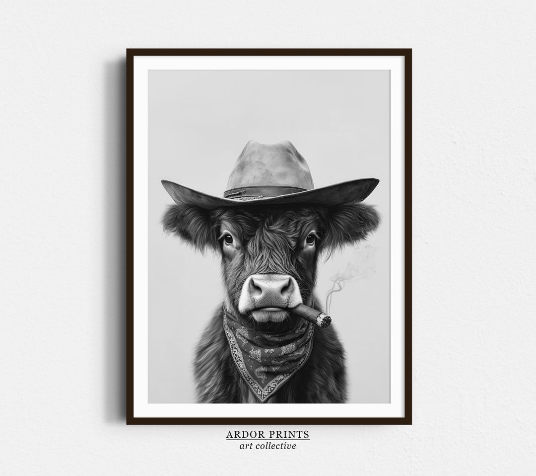 Cowboy Highland Cow Print: Western Animal Art, Trendy Retro Decor ...