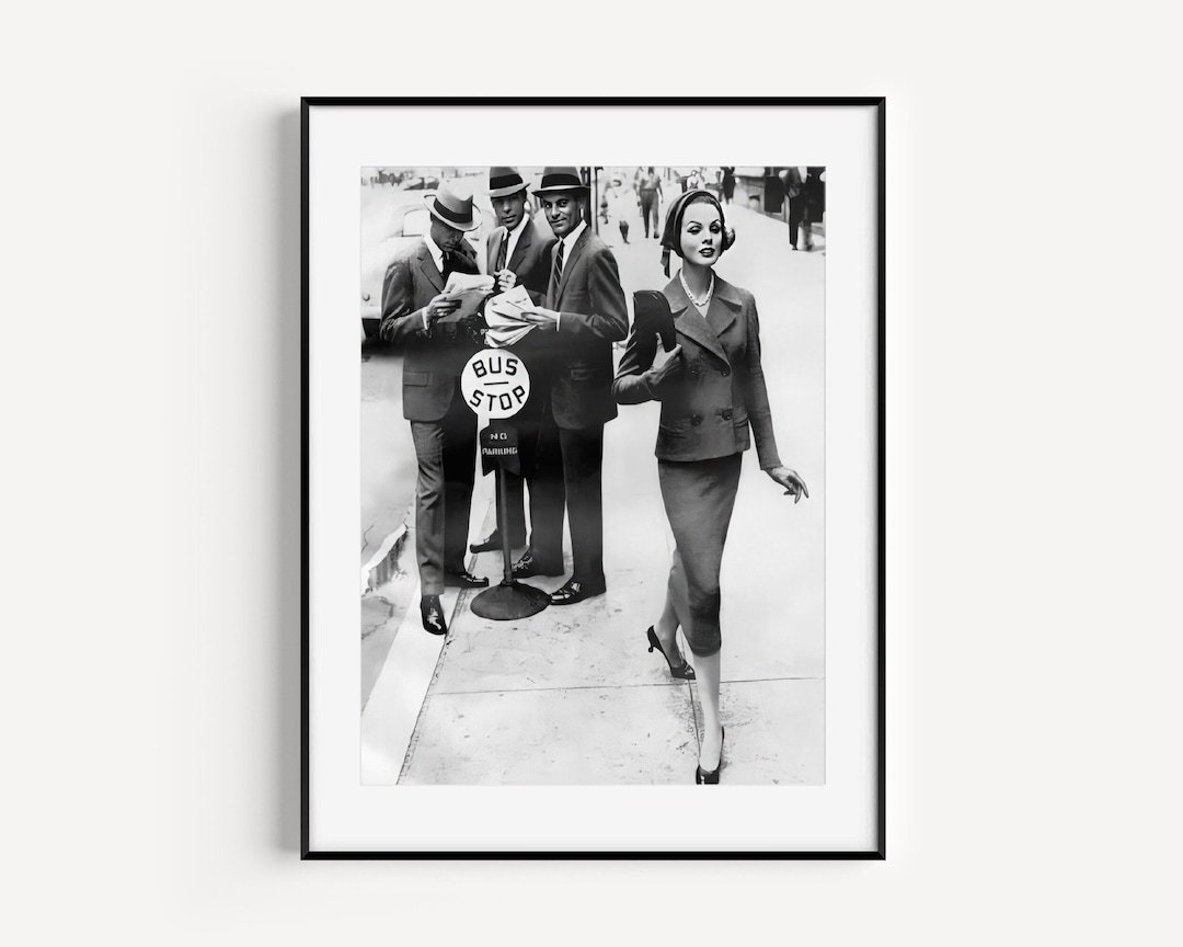 Fashionable Woman 1950s Wall Art, Woman Walking Down Street, Black and ...