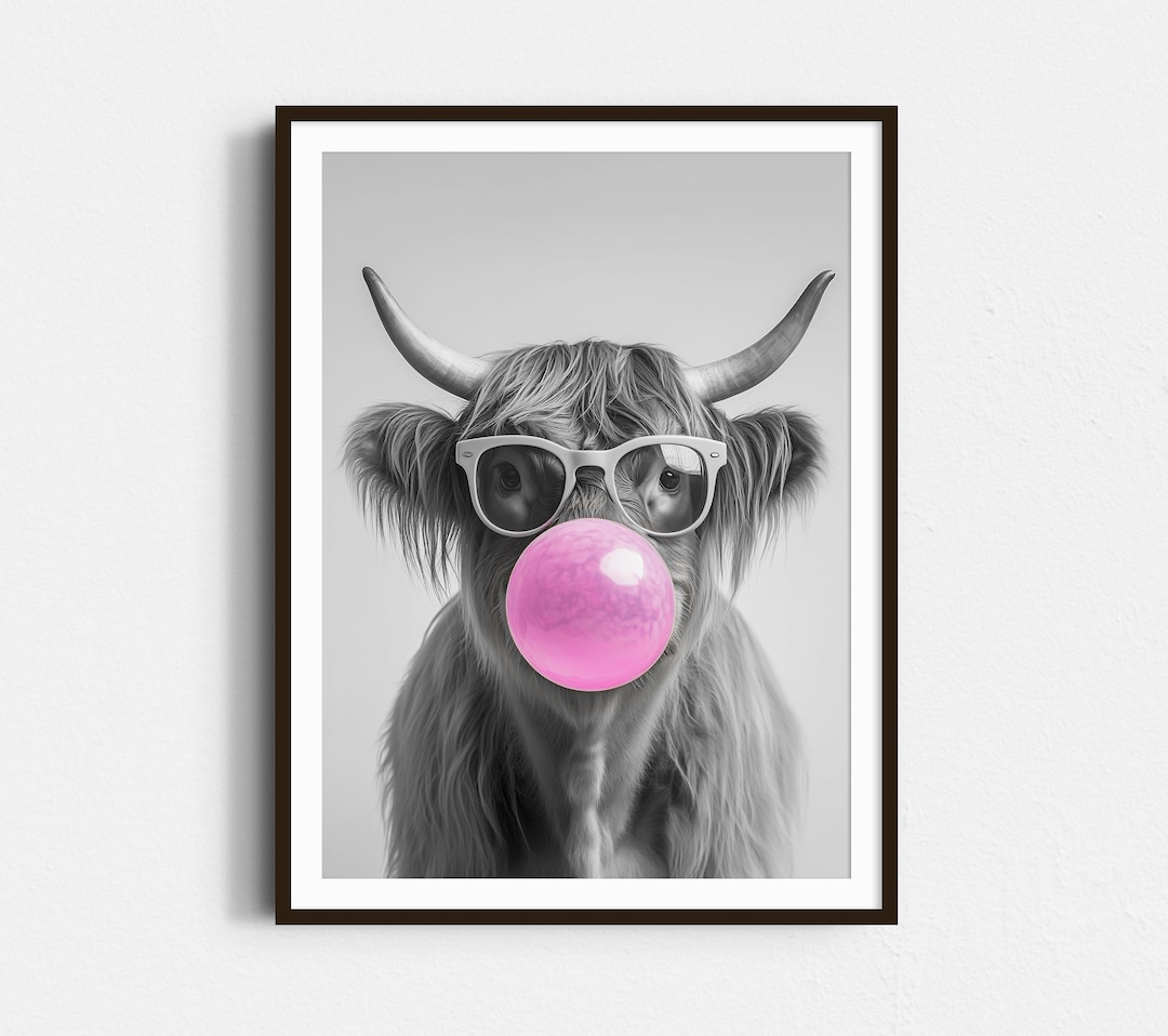 Highland Cow Bubble Gum Print: Funny Animal Art (digital Download) - Etsy