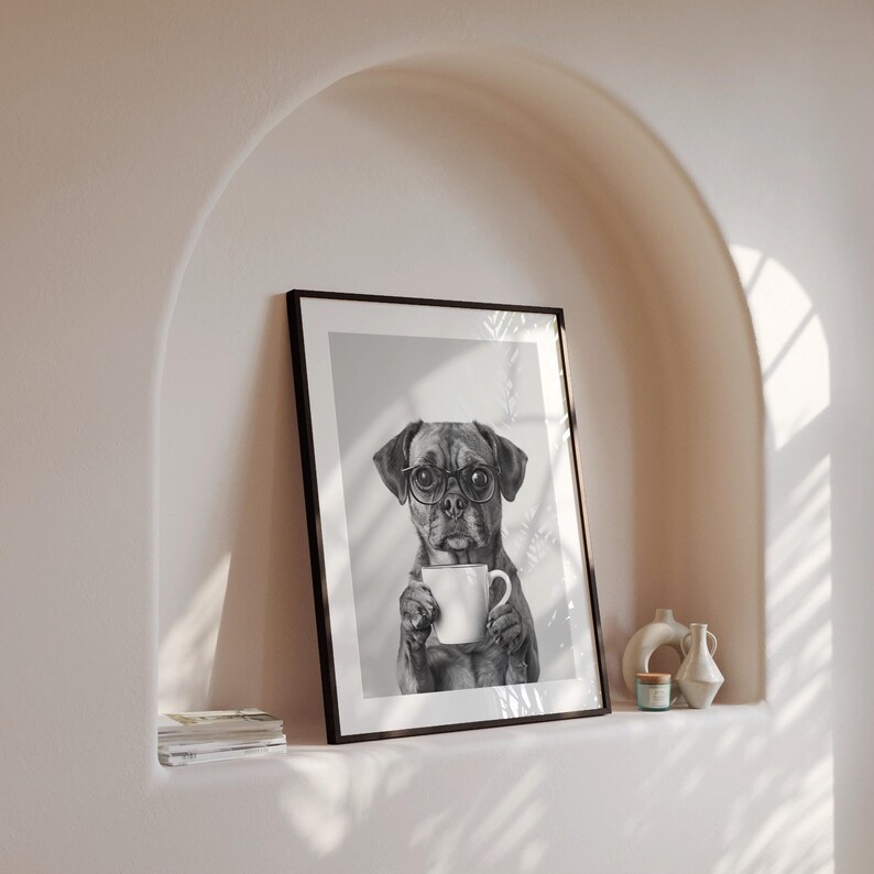 Puggle Coffee Print: Coffee Bar Decor, Funny Dog Poster, Kitchen Wall ...
