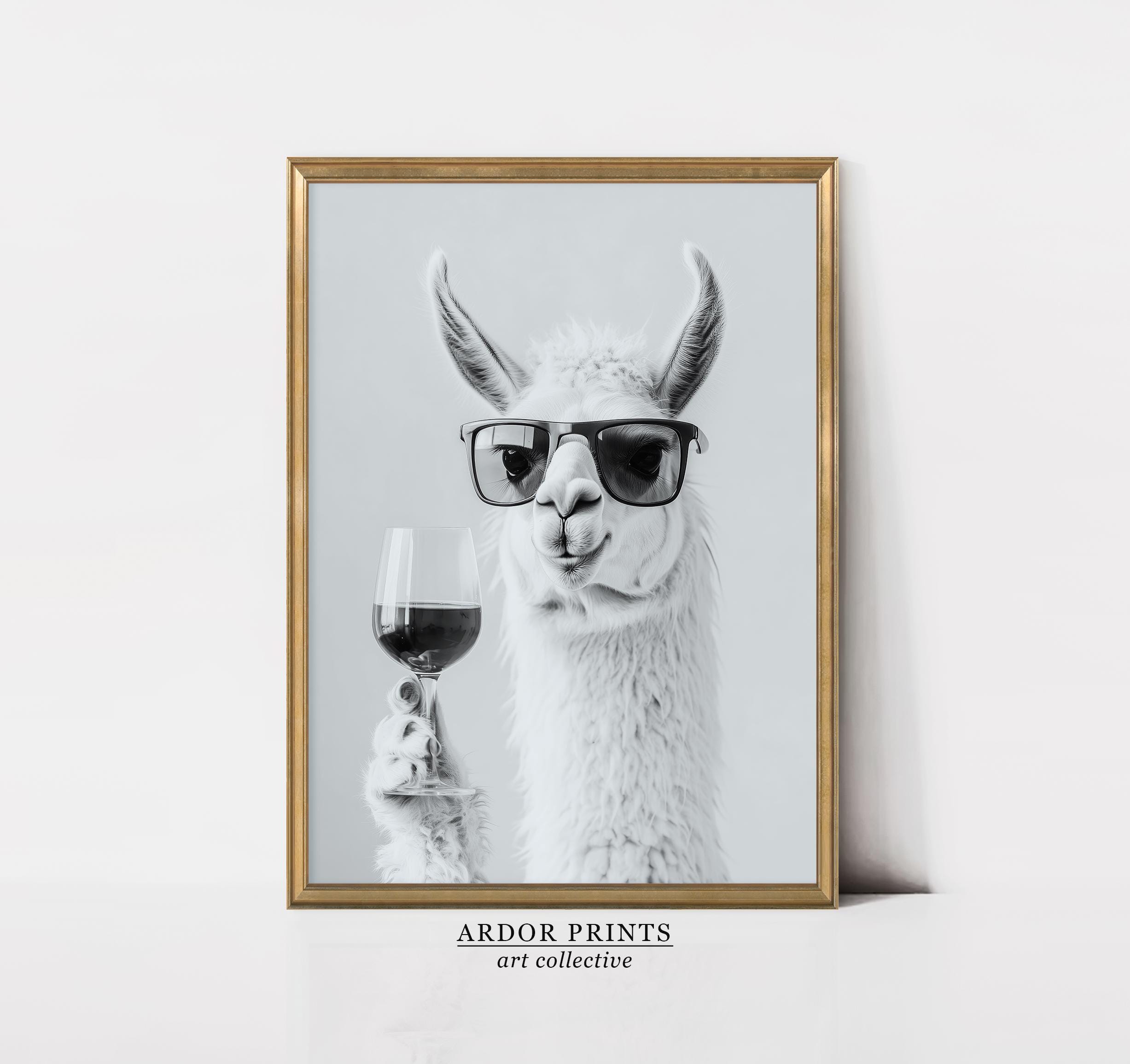 Llama Drinking Wine Art Print: Funny Bar Cart Decor (digital Download ...