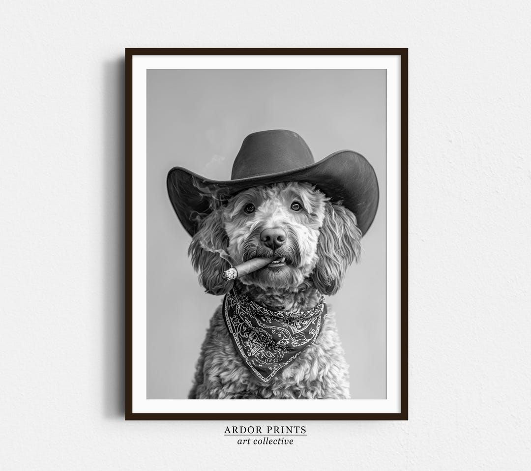 Goldendoodle Cowboy Print: Western Dog Art, Vintage Doodle Poster ...