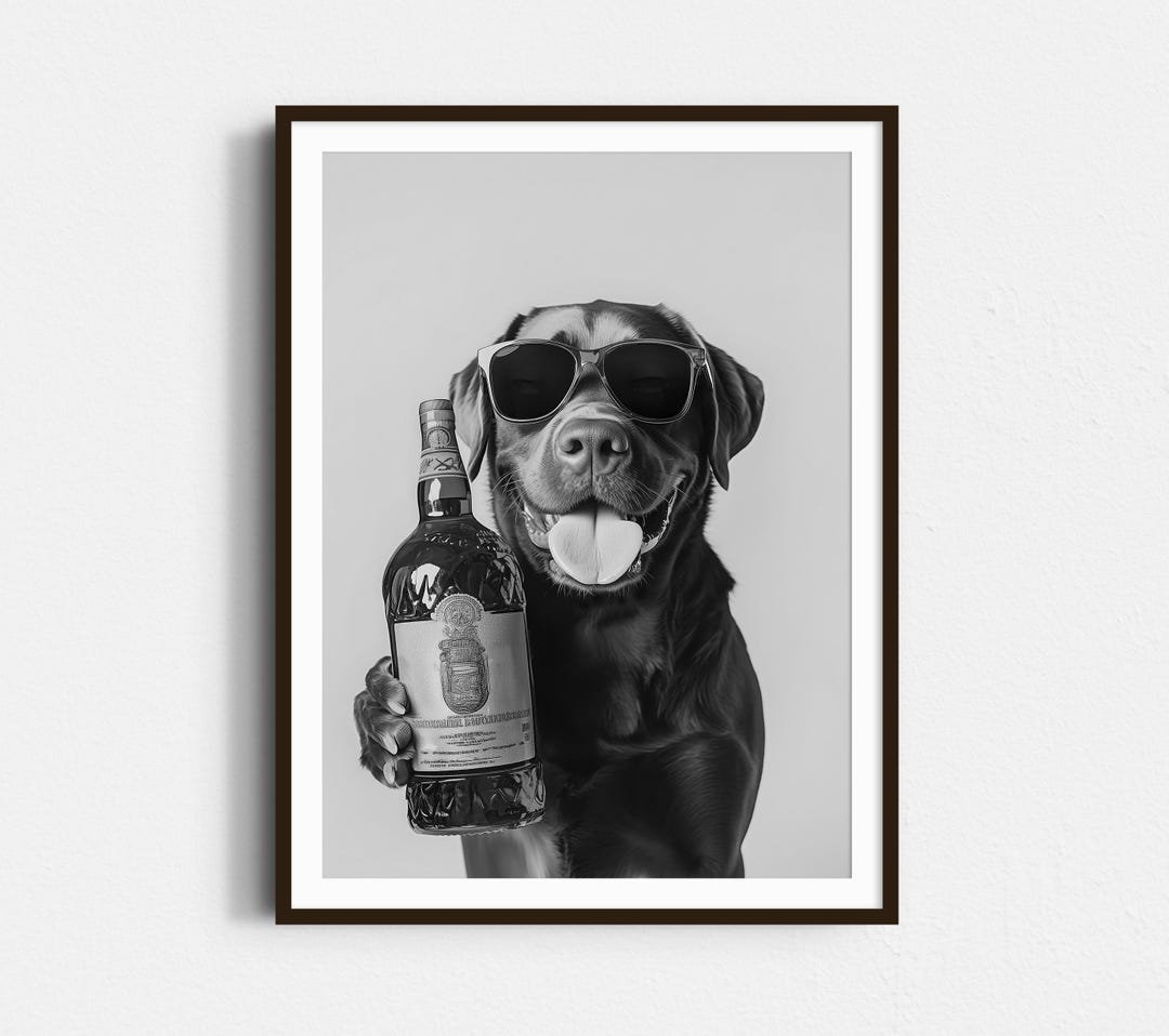 Chocolate Labrador Rum Wall Art, Bar Cart Print, Funny Dog Poster ...