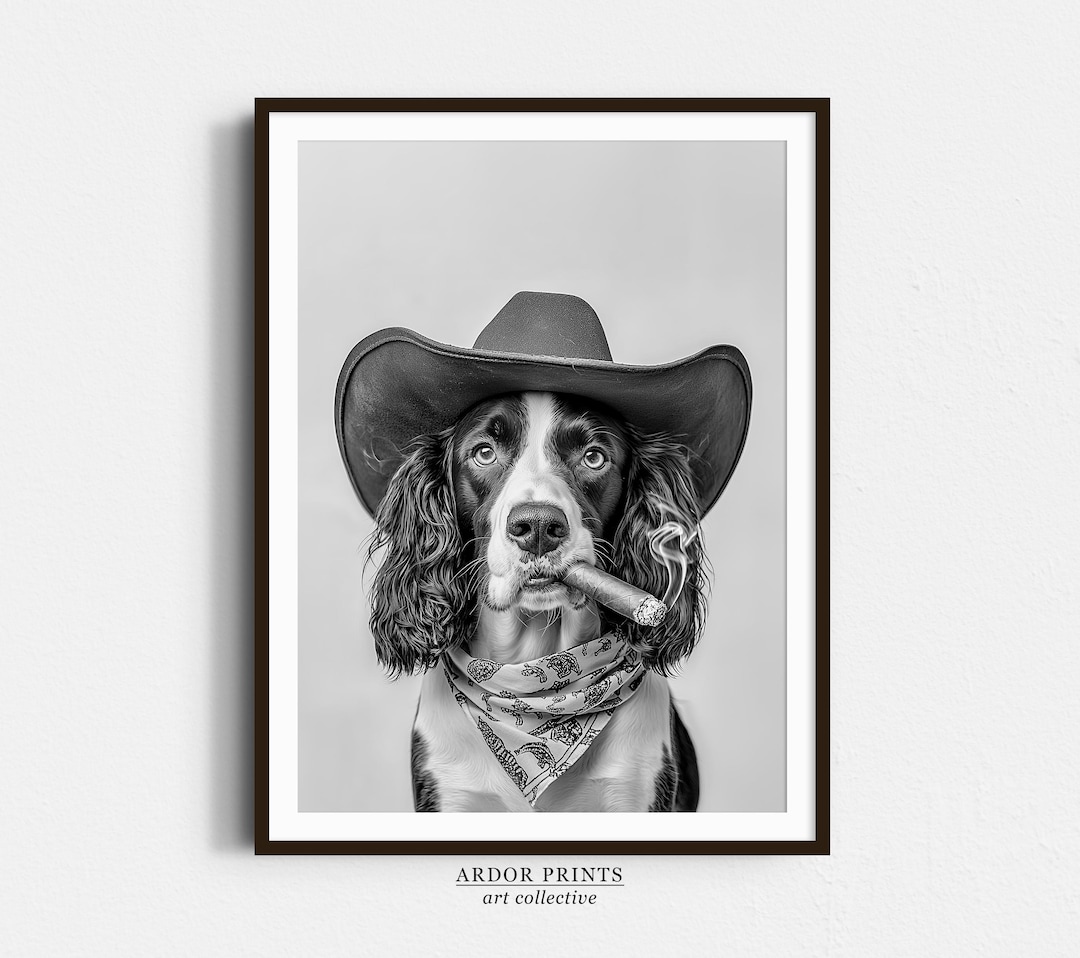 Springer Spaniel Cowboy Wall Art: Western Dog Print, Vintage Spaniel ...