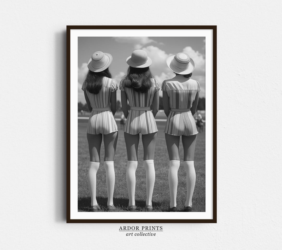 Retro Women's Polo Match Print: Vintage Chic Fashion Poster - Black and ...