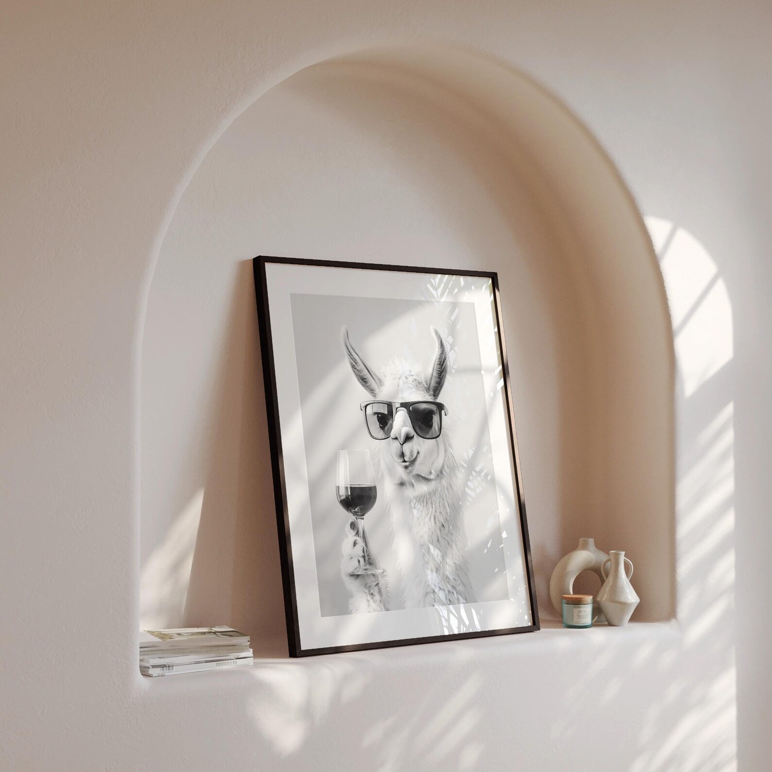 Llama Drinking Wine Art Print: Funny Bar Cart Decor (digital Download ...
