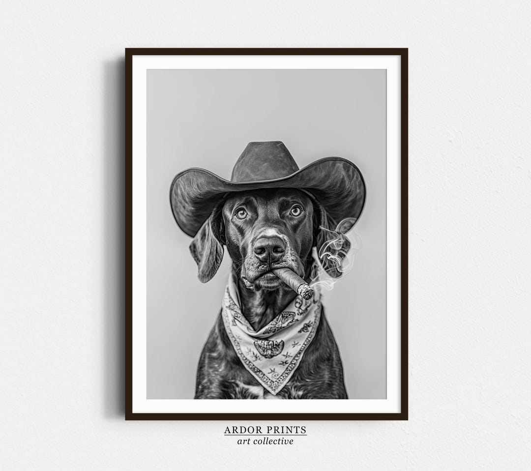 German Shorthaired Pointer Cowboy Wall Art, GSP Western Print, Black ...