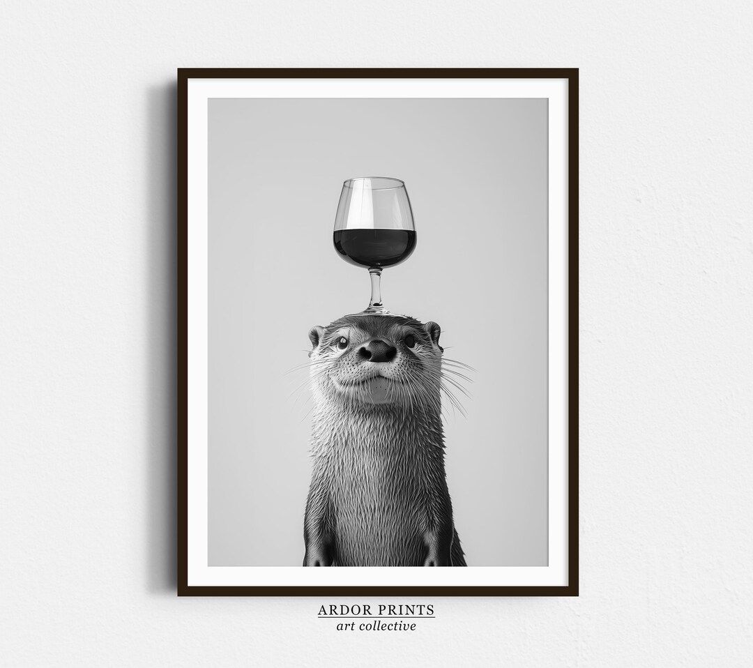 Otter Balancing Wine Wall Art, Black and White Print, Otter Poster ...