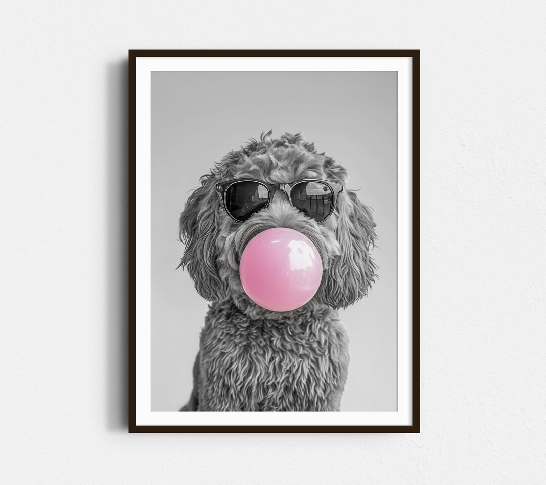 Labradoodle Pink Bubble Gum Print, Black and White Print, Pink Decor ...