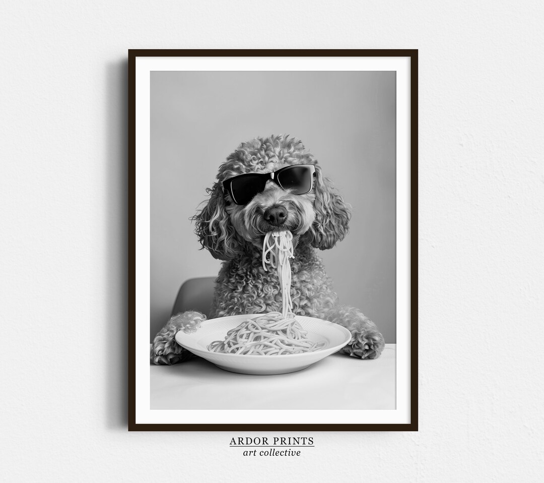Labradoodle Eating Pasta Print: Spaghetti Dog Print, Funny Dog Poster ...