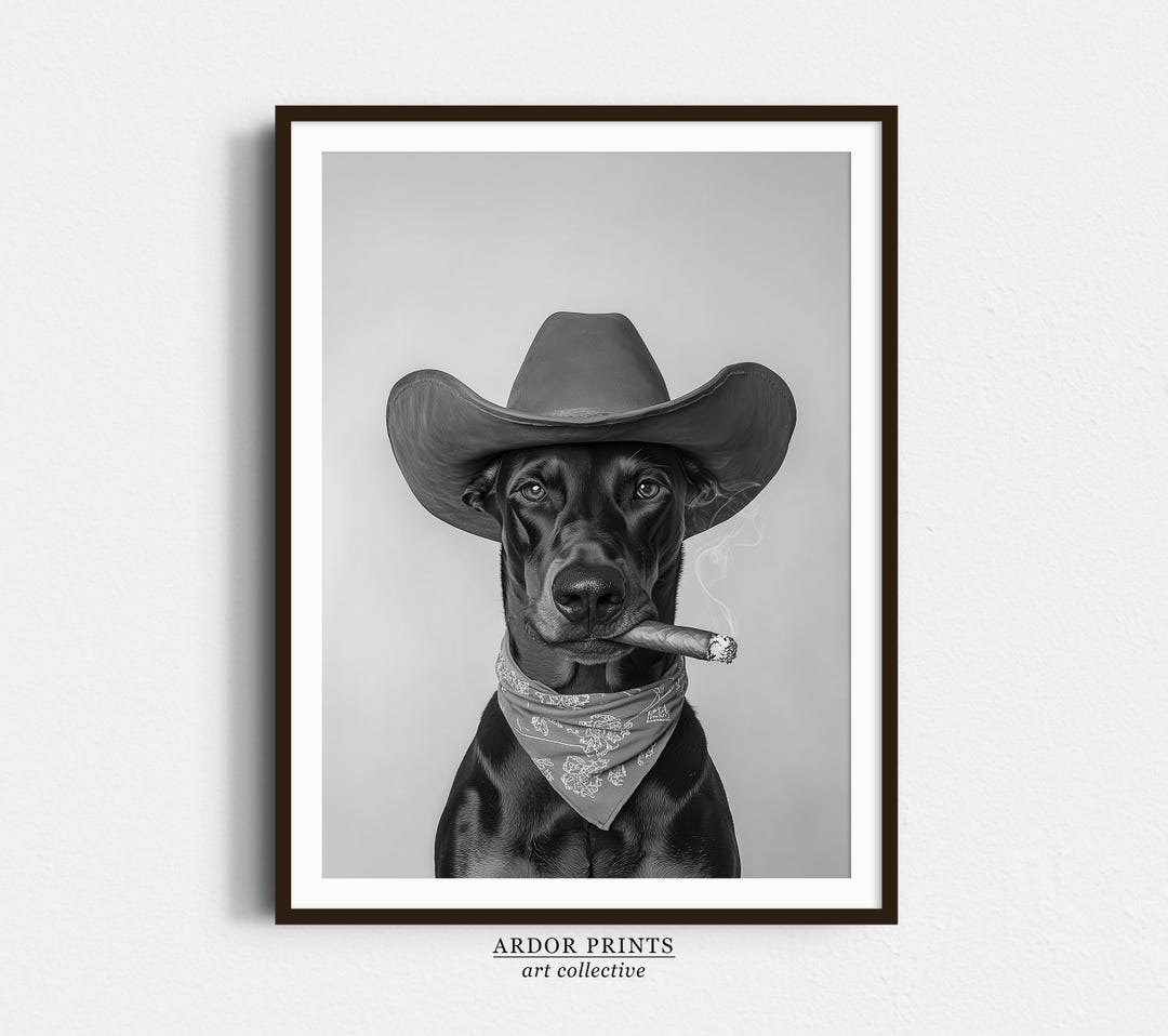 Doberman Cowboy Print: Western Dog Art, Vintage Dog Poster, Trendy ...