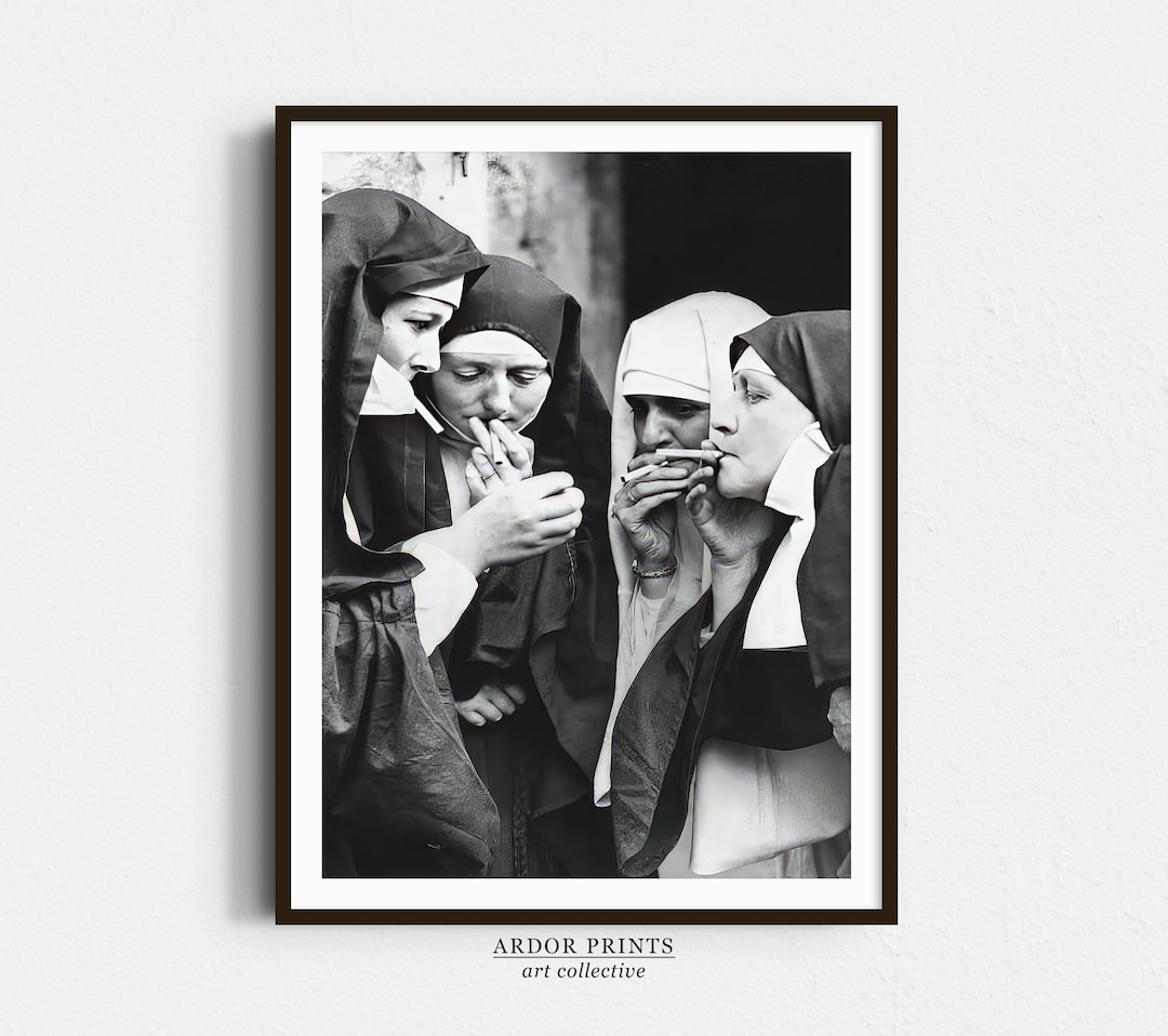 Nuns Smoking Wall Art: Funny Vintage Nuns Poster, Old Black & White ...