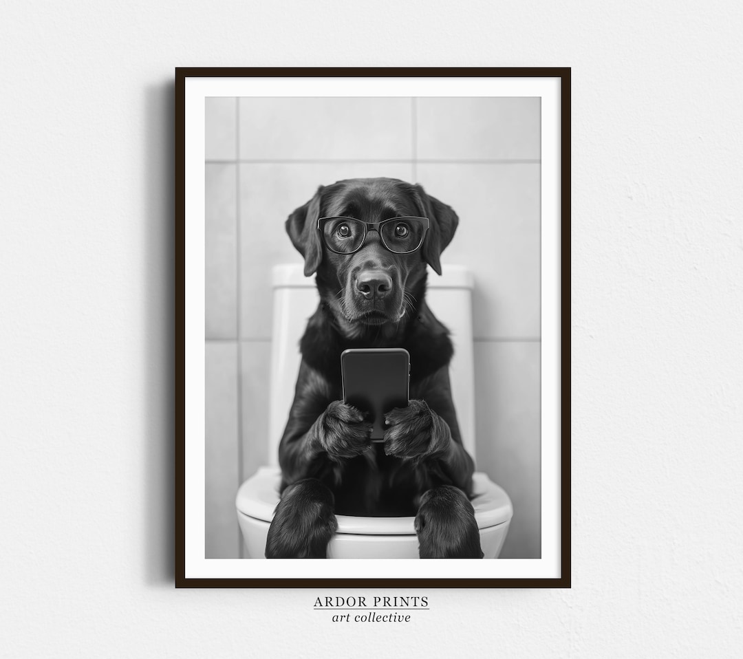 Black Labrador Toilet Print: Funny Bathroom Wall Art, Lab Poster ...