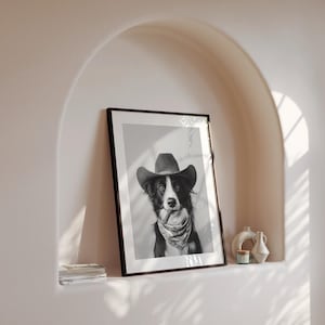 Border Collie Cowboy Wall Art, Western Print, Black and White Print ...