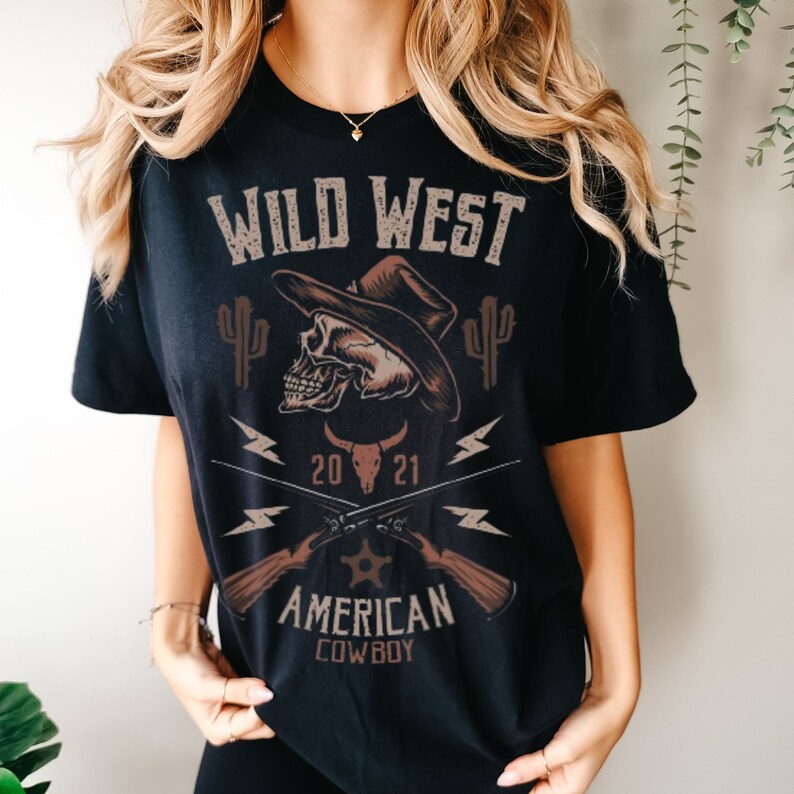 Cowboy Graphic T-shirt, Wild West American Cowboy, Womens Tee Shirt ...