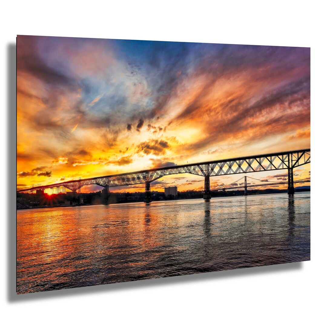 Sunrise Over Hudson River Bridges – Colorful Sky Landscape Photography ...