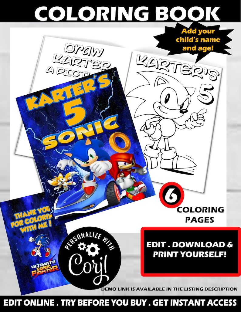 Sonic Coloring Book - Etsy