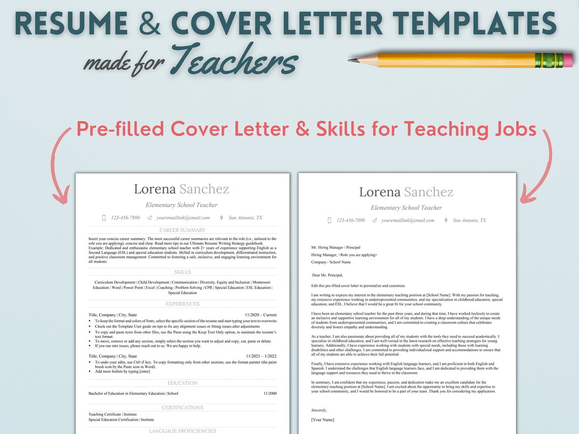 Teacher Resume Templates Interview Planner Bundle, Editable in Word ...