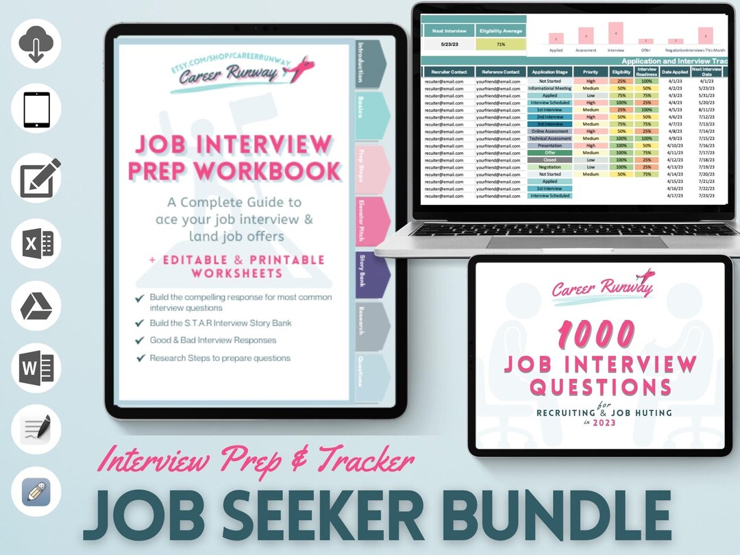 Job Interview Prep & Application Tracker Bundle for Job Hunt Success ...
