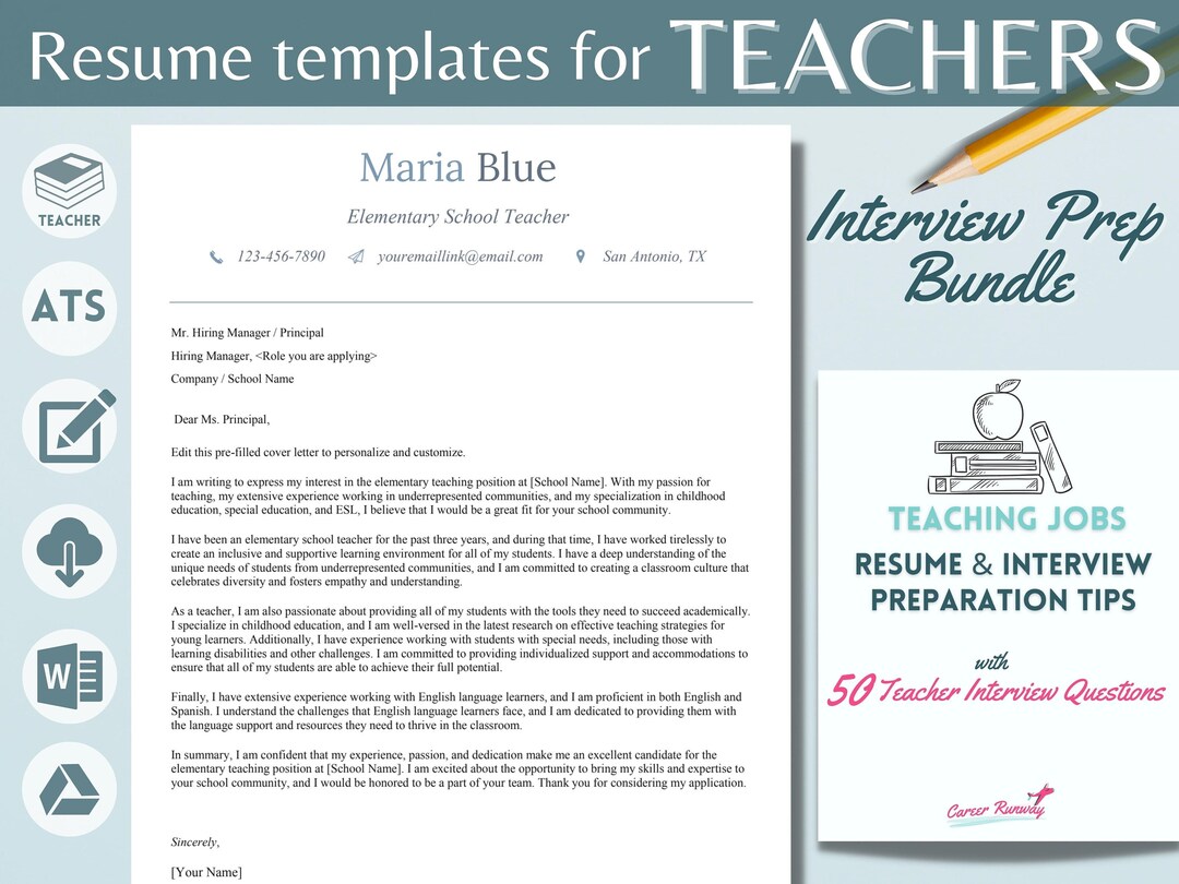 Teacher Resume and Cover Letter Templates for Teaching and Education ...