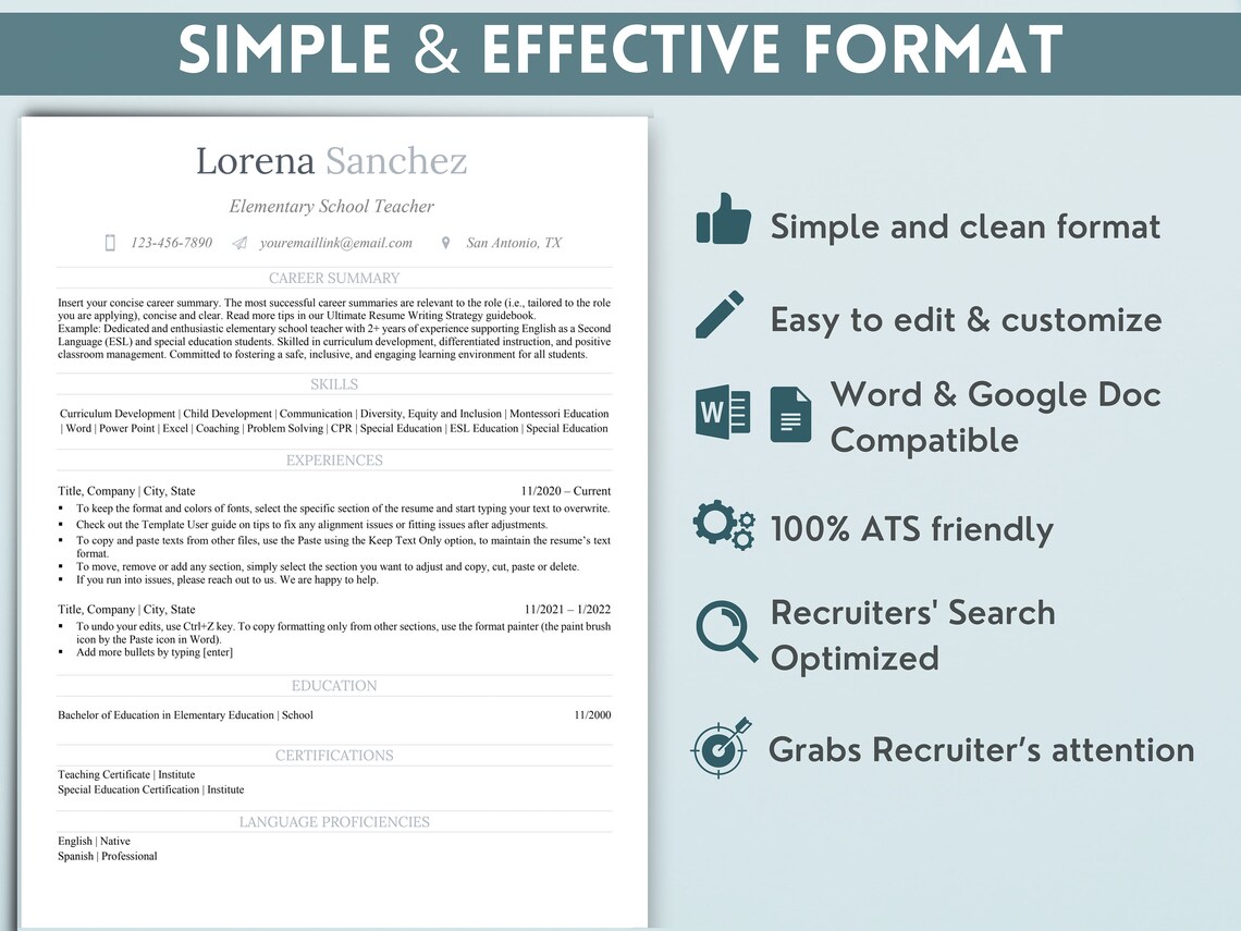 Teacher Resume Templates Interview Planner Bundle, Editable in Word ...
