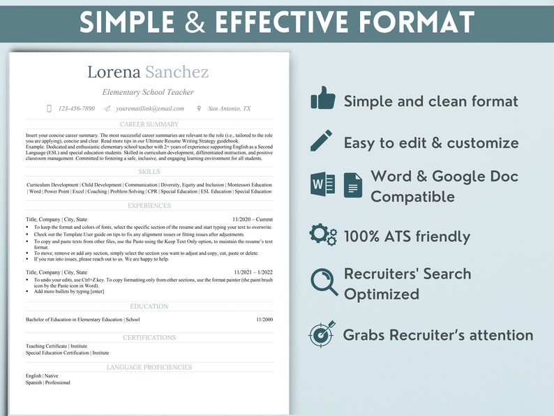 Teacher Resume Templates Interview Planner Bundle, Editable in Word ...