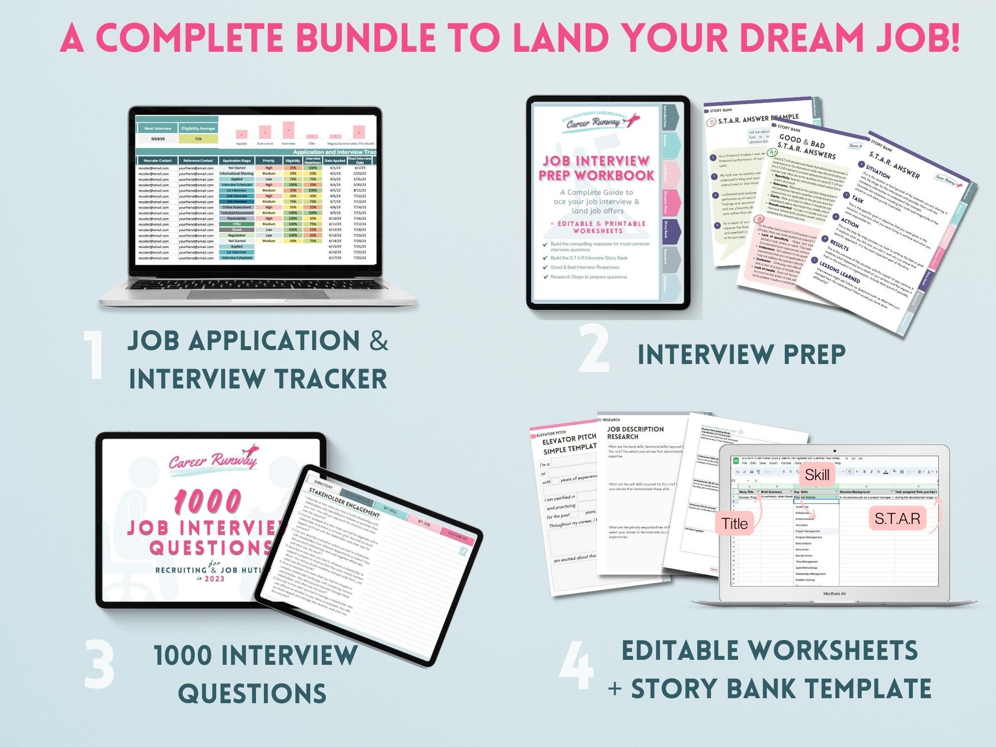 Job Interview Prep & Application Tracker Bundle for Job Hunt Success ...