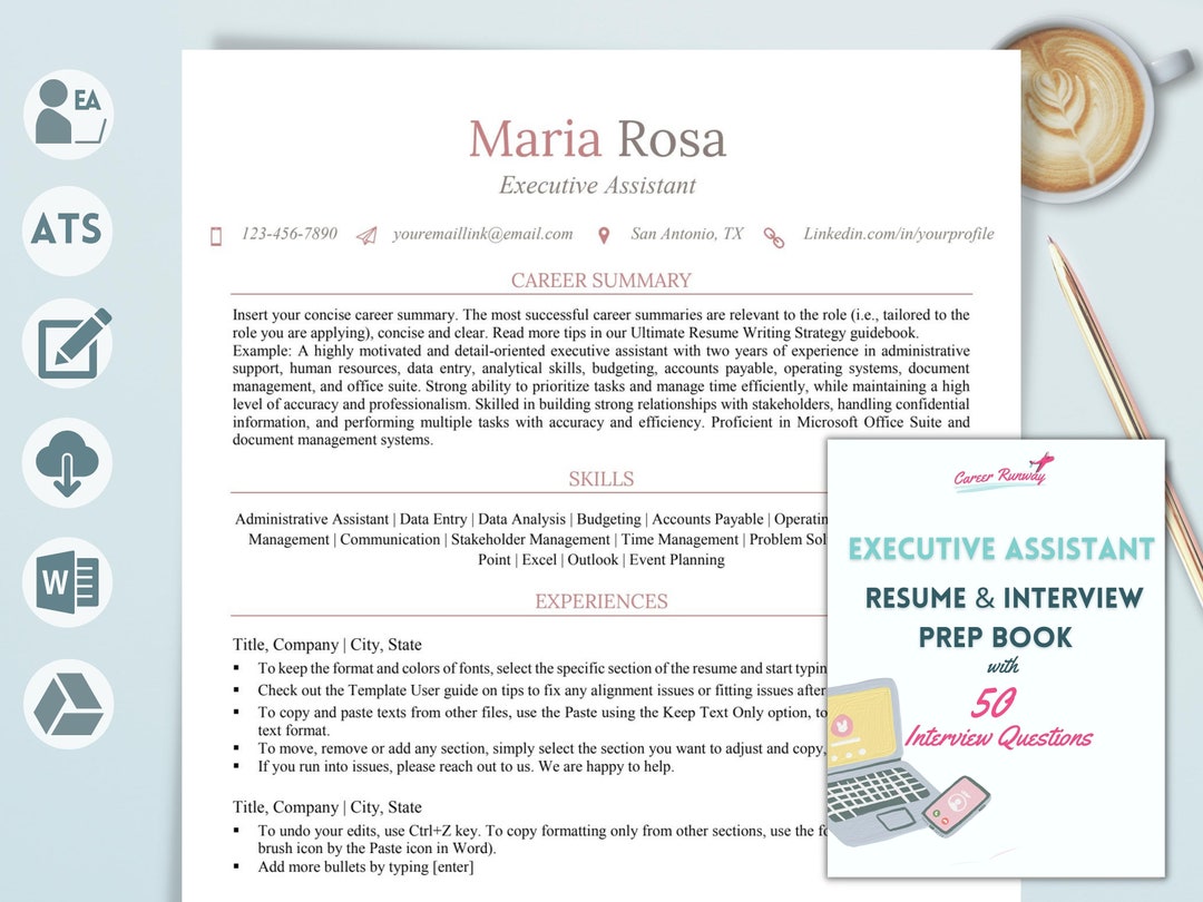 EA Resume & Interview Bundle, Executive Assistant ATS Friendly Resume ...